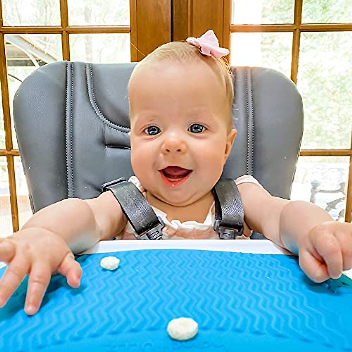 Handfullz Silicone Placemats Baby Food Table/High Chair Mat for Baby Feeding - Raised Wave Design for Easy Food Pickup and Motor Skills - Dishwasher Safe and BPA-Free - Single Blue