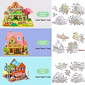 KEENTAME 3D Puzzles Gift Set for Kids DIY Jigsaw Toys Paper and EPS Foam Board and Adults Fun and Creative DIY Model Building kit for Kids Toys for Girls and Boys. (House Series (12 Sets))