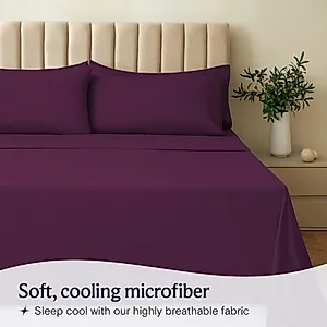 LuxClub Twin Sheets - Soft Twin Bed Sheets for Boys and Girls, 4 PC Deep Pockets 18" Eco Friendly Wrinkle Free Kids Fitted Sheets Machine Washable Hotel Bedding Silky Soft- Eggplant Twin