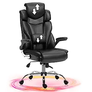 YAMASORO Ergonomic Office Chair Leather Computer Desk High Back Executive Chairs with Wheels and Flip-up Arms, Adjustable Headrest, Tilt and Lumbar Support, Black