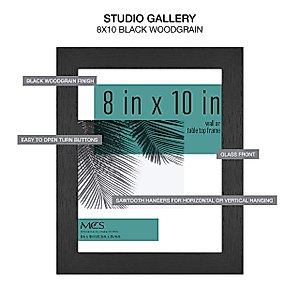 MCS Studio Gallery 8x10 Picture Frame Black Woodgrain, Vertical & Horizontal Wall Hanging & Easel for Tapletop Display, Rectangle Photo Frame for Photos, Posters & Art Prints (1-Pack)