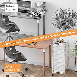 RELAX4LIFE Storage Cart W/10 Drawers,Rolling Wheels Semi-Transparent Multipurpose Mobile Rolling Drawer Cart for School, Office, Home, Beauty Salon Files Arrangement Storage Organizer Cart (Clear)