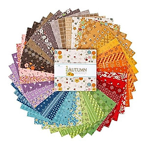Autumn Riley Blake 5-inch Stacker, 42 Precut Fabric Quilt Squares by Lori Holt, Assorted