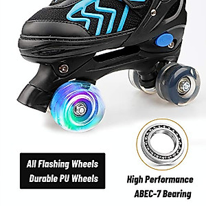 Kids Roller Skates for Boys Adjustable Roller Skates for Boys, Girls with 8 Wheels Lighting for Indoor Outdoor Quad Skates (Black&Blue, Medium - Big Kid)