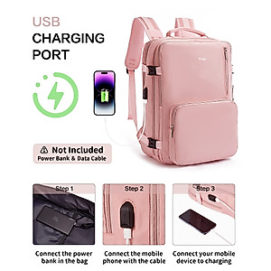 Telena Travel Backpack for Women Large Carry On Backpack Airline Approved Personal Item Backpack with USB Charging Port Waterproof Casual Bag, Pink