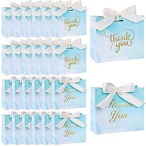 VGOODALL 24PCS Small Thank You Gift Bags, Mini Party Favor Bags Light Blue Candy Bags Treat Boxes Paper Gift Bags with Bow Ribbon for Wedding Bridal Baby Shower Birthday Party