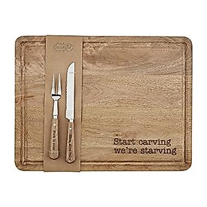 Mud Pie Carving Board Set, board 15" x 19 1/2" | knife 11" | fork 9"