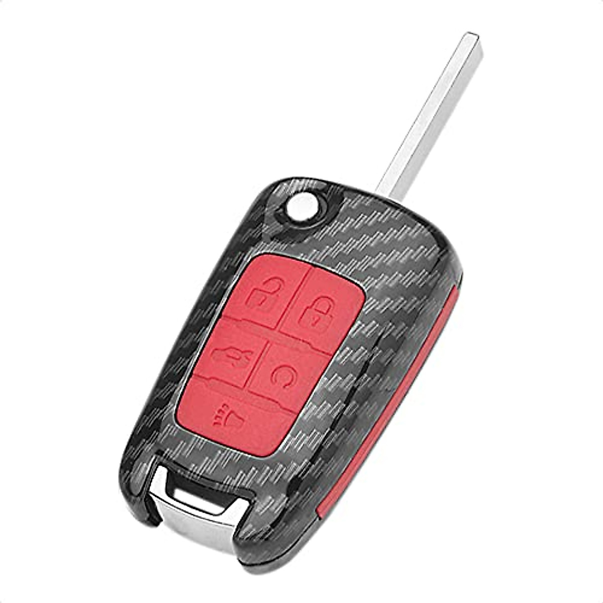 TANGSEN Flip Key Fob Case Compatible with Buick Chevrolet Chevy GMC 3 4 5 Button Keyless Entry Remote Control Accessories Personalized Double Protective Cover ABS Plastic Carbon Fiber Red Silicone