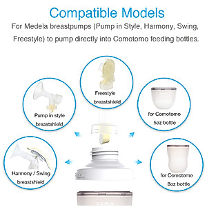 Papablic Direct Pump Bottle Adapter for Medela, Ameda Breastpumps to Use with Comotomo Baby Bottle, 2 Pack