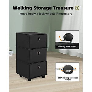 Foldable 3 Drawer Storage, Portable Fabric Storage Dresser with Wheels, 3 Drawer Organizer Easy Assembly, Space-saving Stylish Drawer Dresser for Bedroom, Closet, Entryway, Garage, Nursery, Office