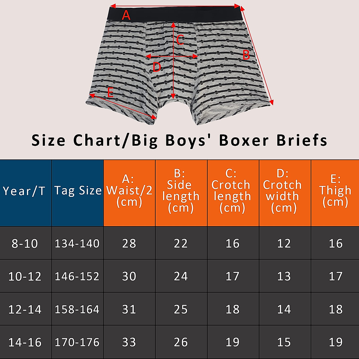 Allxwek Boys Boxer Briefs Size 14-16 Soft Big Kids Youth Cotton Underpants 6 pack,170-176/14-16 years