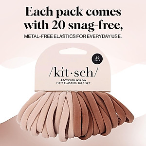 Kitsch Nylon Hair Ties for Girls & Women - No Snag, Pain-free Hair Ties No Damage Ideal for Ponytails, Updos & Braids, 20pcs Blush