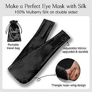 iCooBreeze 100% Natural Silk Eye Mask for Women Men, Soft Pressureless Cooling Blackout Eye Covers for Sleeping, Large Size Sleep Mask fits All Heads Adjustable, 1PC, Black
