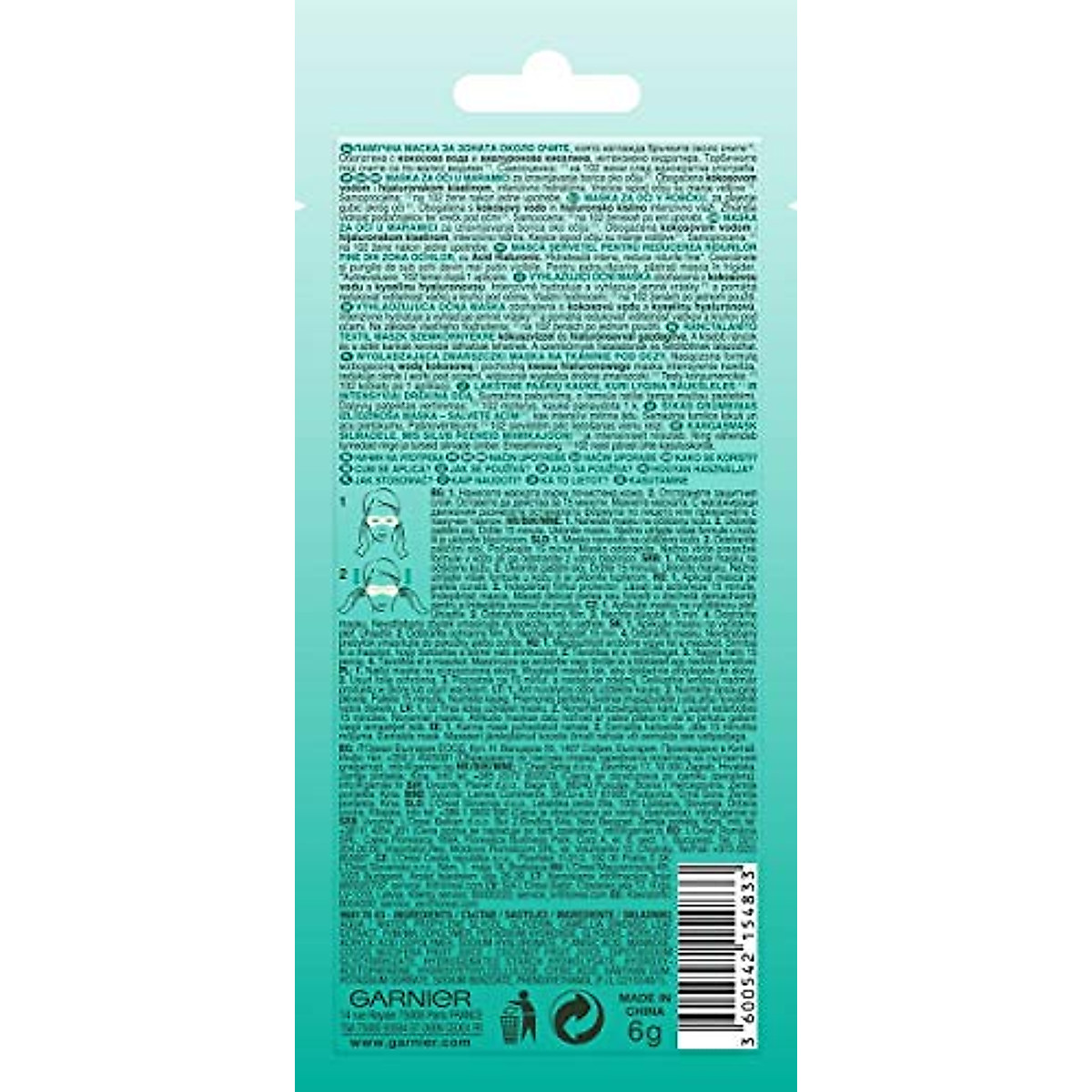 Garnier Skin Naturals Moisture bomb eye tissue mask with coconut water and hyaluronic acid for tired eyes 6g