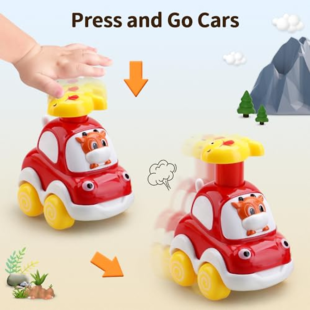 Amy&Benton Baby Toy Cars Toddler Toy Cars for 1 2 Year Old Cartoon Wind up Cars Press and Go Cars Push Go Cars for Toddlers 1-3 1st Birthday Gifts First Birthday Gift Toys Age 1 2 Year Old Baby Boys