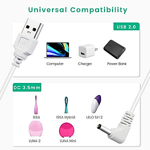 2-Pack Charger Cable Compatible with LELO Sona, Siri, Vibrator, FOREO Luna 3, Luna Mini 2, 3 ft