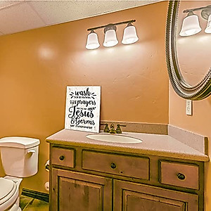 Creoate Bathroom Decor Wall Art, Funny Bathroom Quotes Wall Art, Wash Your Hands Sign Bathroom Pictures Art Giclee Canvas Print Artwork for Washroom Restroom Wall Decor, Christian Gift, 12x15 Inch