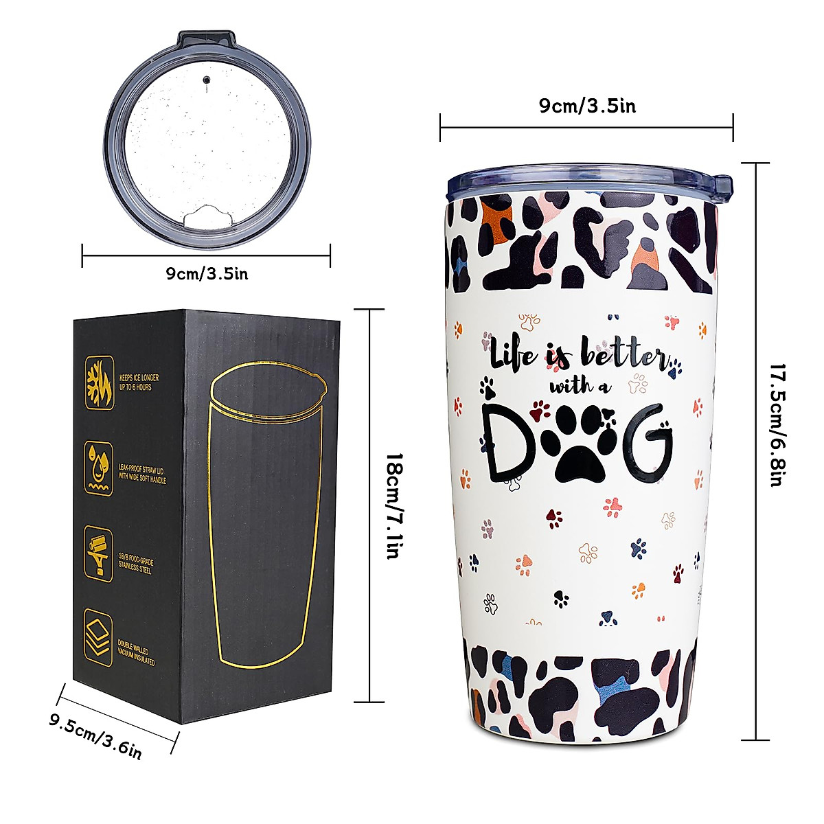ONEHAUS Dog Mom Gifts For Women - Dog Mom Tumbler Gifts - 20oz Dog Lovers Gifts, Stainless Steel Insulated Tumblers Coffee Travel Mug Cup with Lid Mothers Day Birthday Gift For Dogs Lover-1 Pack