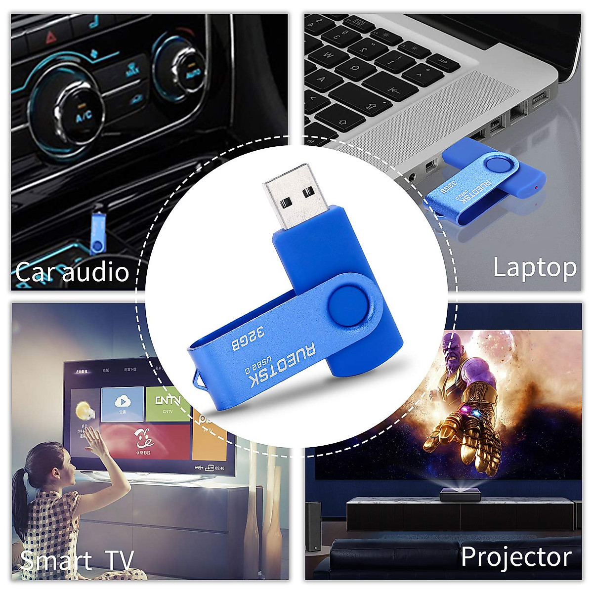 RUEOTSK USB Flash Drive 2 Pack 32GB Rotatable USB 2.0 Pen Drive Flash Memory Drive (Blue Black) (XZ-2PCS-32G-002)
