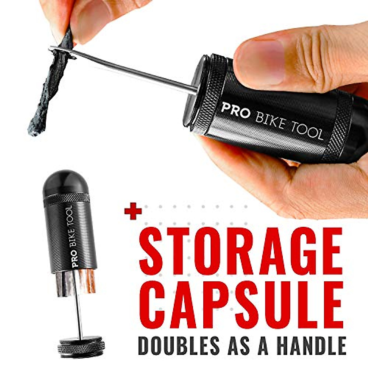 PRO BIKE TOOL Tubeless Bike Tire Repair Kit – for MTB and Road Bicycle Tires – Fix a Puncture or Flat, Fast – Tackle Set Includes Storage Canister, Plugger Tool and Plugs - 5 Bacon and 5 Black Strips