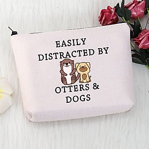 MNIGIU Otter Gift Dog Lover Makeup Bag Easily Distracted by Otters and Dogs Zipper Pouch Bag Gift (ottter dog bag)