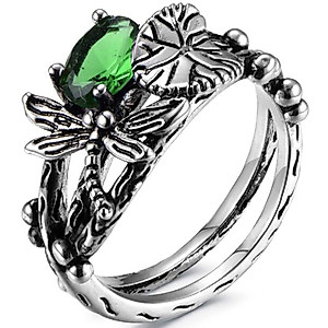 Jude Jewelers Retro Vintage Style Dragonfly Lotus Leaf Promise Statement Party Ring (Green, 6)