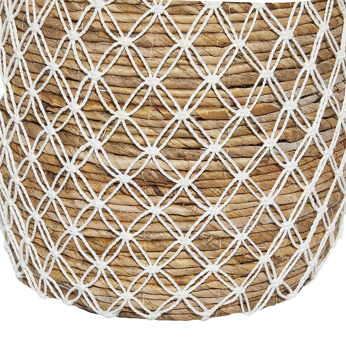 Deco 79 Banana Leaf Handmade Decorative and Functional Storage Basket String Detail Basket Organizer with Handles, Set of 2 Basket for Storage 19", 17"H, Brown