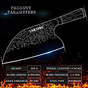 SMTENG Effort Saving Kitchen Knife 8 inch-High Carbon Clad Steel Hammered Chinese Knife with Pakkawood Handle，Butcher Meat Cleaver knives Vegetable Cutting Slicing Knife