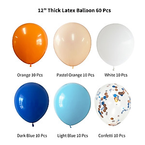 ANSOMO Blue and Orange Latex Balloons 12 Inch 60 Pcs Navy Dark Light Blue White Burnt Pastel Orange Confetti Wedding Party Decorations Birthday Bridal Baby Shower Décor Supplies Kids Boys Girls