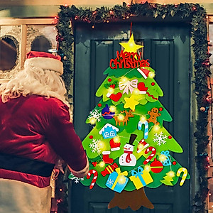 Felt Christmas Tree for Toddlers - 3.3 FT Felt DIY Tree for Kids Wall with Snowflake Lights + 32 Ornaments, Christmas Indoor Home Decorations, Kids Toddler