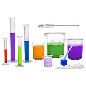 EISCO Ultimate Plastics Kit - 15 Piece Science Lab Set - Includes 5 Polypropylene Beakers, 4 Polypropylene Graduated Cylinders, 5 Disposable LDPE Pipettes & Nylon Cleaning Brush