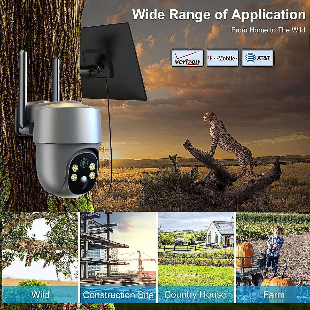 Xparkin Outdoor Cameras for Home Security - 4G LTE Cellular No WiFi Solar Security Cameras Wireless Outdoor with Floodlight Color Night Vision, PIR Detection Siren, 2 Way Talk - Grey