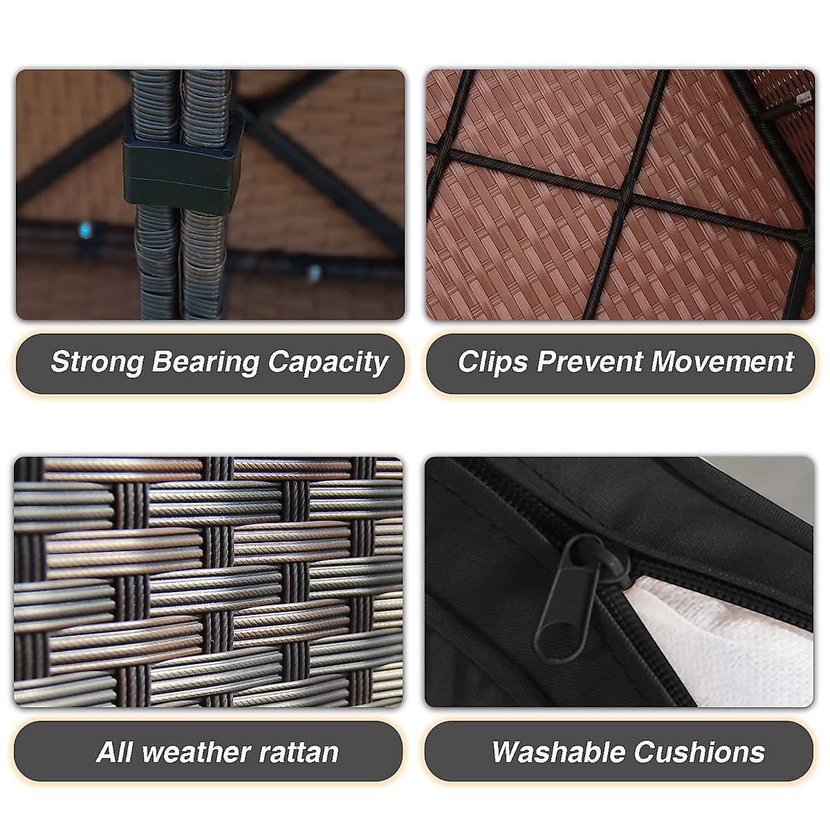 7 Piece Patio Furniture Set with Fire Pit Table, Rattan Outdoor Sectional Patio Conversation Sets with Seat Cushions for Backyard Deck Balcony Lawn and Garden, Black