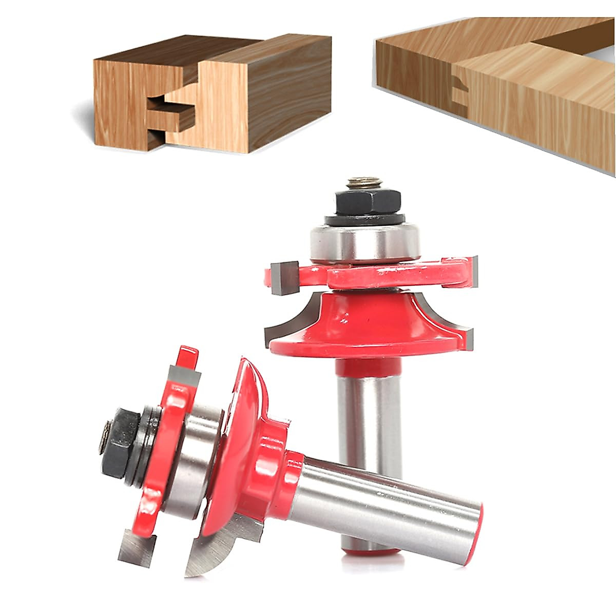 Sinoprotools 2Pcs Cabinet Door Rail and Stile Router Bits 1/2 Inch Shank, Round Over Rail and Stile Router Bit Set, Carbide-Tipped Milling Cutters for Professional Woodworking or DIY