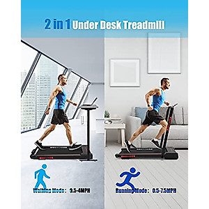 Walking Pad Treadmill Under Desk, 2 in 1 Folidable Treadmills Walking Machine, Portable Electric Treadmill, Desk Treadmill Compact Electric Running Jogging for Home Office with Remote Control, Black