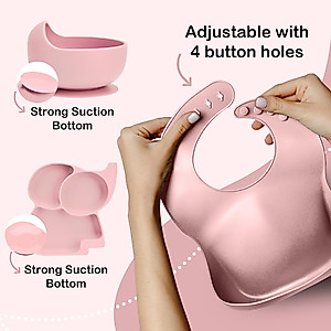 Complete Silicone Baby Feeding Set - 6+ Months Food Grade Baby Feeding Essentials | Silicone Bibs, Baby Bowls and Plates, 3 in 1 Baby Sippy Cup, Spoons and Fork Set | Free of BPA/PVC/Lead/Phthalate