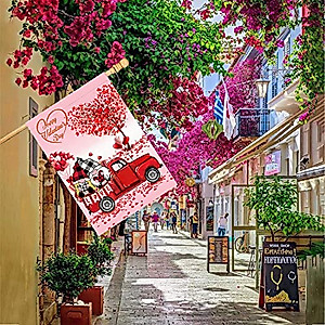 Gnomes Valentines Day Garden Flag Outdoor Large Valentine Flag 28x40 Double Sided Burlap House Yard Valentines Flag for Outside With Love Heart Truck Gnome Valentines Day Decor Decorations