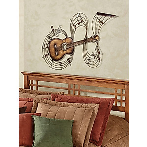 Touch of Class Within The Music Guitar Metal Wall Art - Brushed Bronze - Lines of Musical Notes in Shades of Copper and Silver - Hanging Music Decor Sculptures for Studio