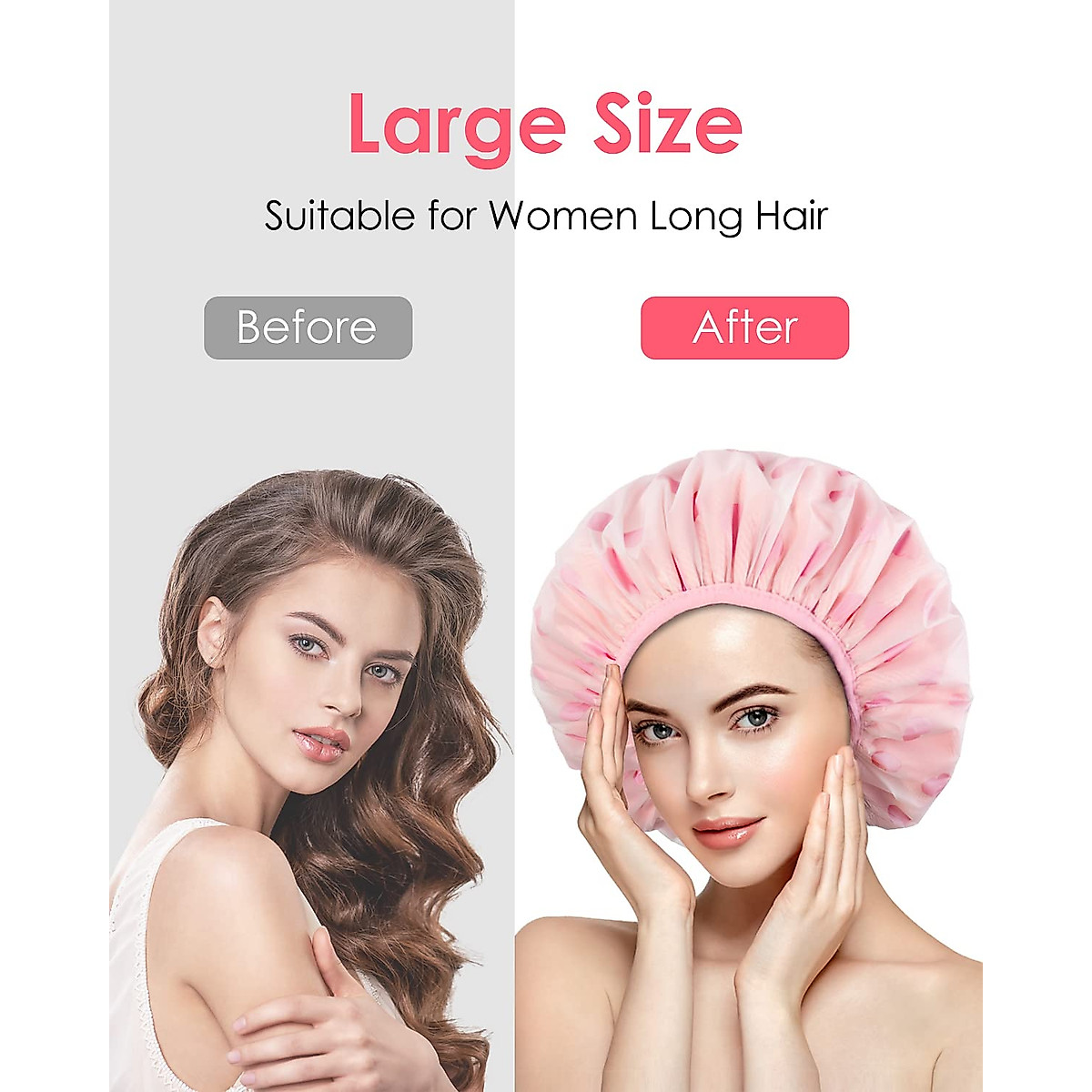 Auban Shower Cap, Shower Cap for Women Terry Cloth Lined EVA Exterior Reusable Double Layer Waterproof, Large Bath Hair Cap, Hotel Travel Essentials Accessories Cleaning Supplies(Pink)