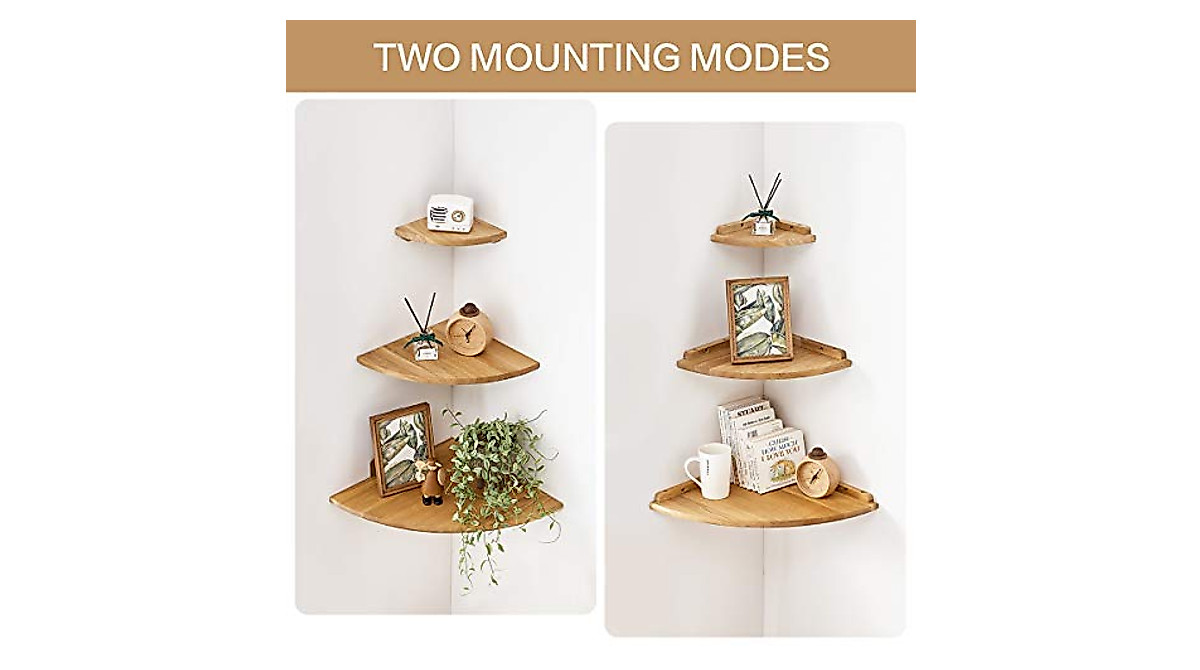 Oak Solid Wood Corner Shelf - Floating Wall Mount Display