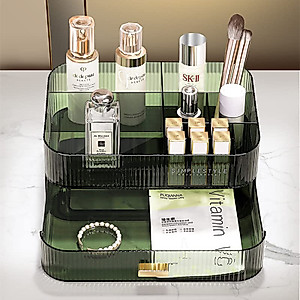 CESTATIVO Makeup Organizer with Stackable Drawer, Skincare Cosmetics Organizer, Bathroom Vanity Organizer and Storage, Large Capacity Organizer for Dresser Countertop, Clear Green