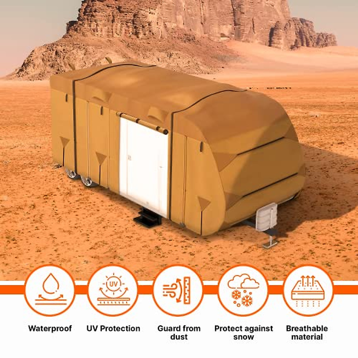 Lanceton 20-22ft Travel Trailer Camper RV Cover Package Premium Heavy-Duty Waterproof Anti-UV Breathable Fabric Including Jack Cover 4 Tire Covers and 2 Secure Straps