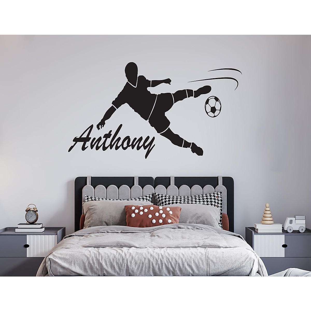 Custom Name Soccer Player Wall Decal - Soccer Wall Sticker - Wall Decal for Home Nursery Decoration (Wide 20"x9" Height Inches)
