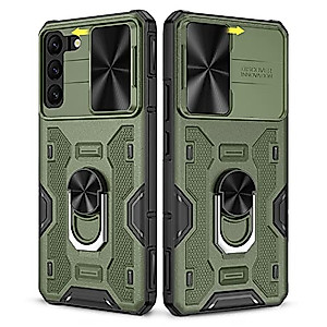 Caka for S22 Plus Case, Samsung Galaxy S22 Plus Case with Camera Cover & Kickstand with Built-in 360° Rotate Ring Stand Magnetic Magnet Protective Phone Cover Case for Galaxy S22+ Plus 5G -Green