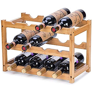 Riipoo Wine Racks Countertop, Wine Rack 12 Bottle, Wine Storage Holder for Kitchen, Pantry, Cabinet, Bar, 3 Tier