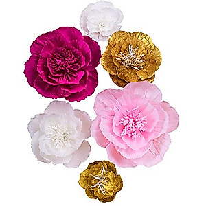 Letjolt Paper Flowers Decorations for Wall Fall Flower Decor 1st Birthday Backdrop Wedding Flower Birthday Baby Shower Nursery Wall(Rose Pink White Golden Set 6)
