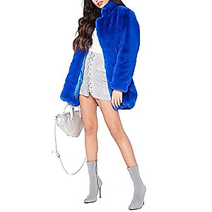 Remelon Womens Long Sleeve Winter Warm Lapel Fox Faux Fur Coat Jacket Overcoat Outwear with Pockets Blue L