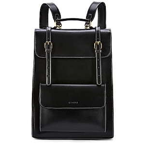 ECOSUSI Laptop Backpack for Women PU Leather Backpack Vintage for Laptop 15.6 inches School Bag College Bookbag, Brown
