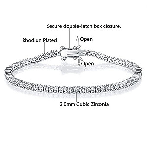 Gemsme 2.0MM Tennis Bracelet for Women and Men，18K White Gold Plated Round 2mm Cubic Zirconia Classic Tennis Bracelet