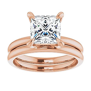 Solid Gold Engagement Ring Set for Women, Handmade 2 Carats Princess Cut Moissanite Solitaire Ring Set Diamond Wedding Bridal Ring Anniversary Propose Gift Her, 10K/14K/18K, 925 Silver